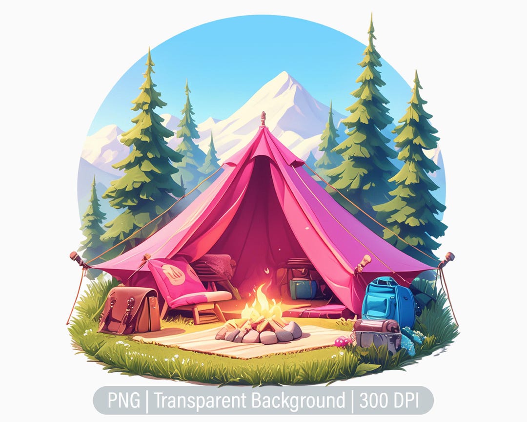 Pink Camping Tent Clipart, Camper PNG, Adventure, Forest Camp, Junk ...