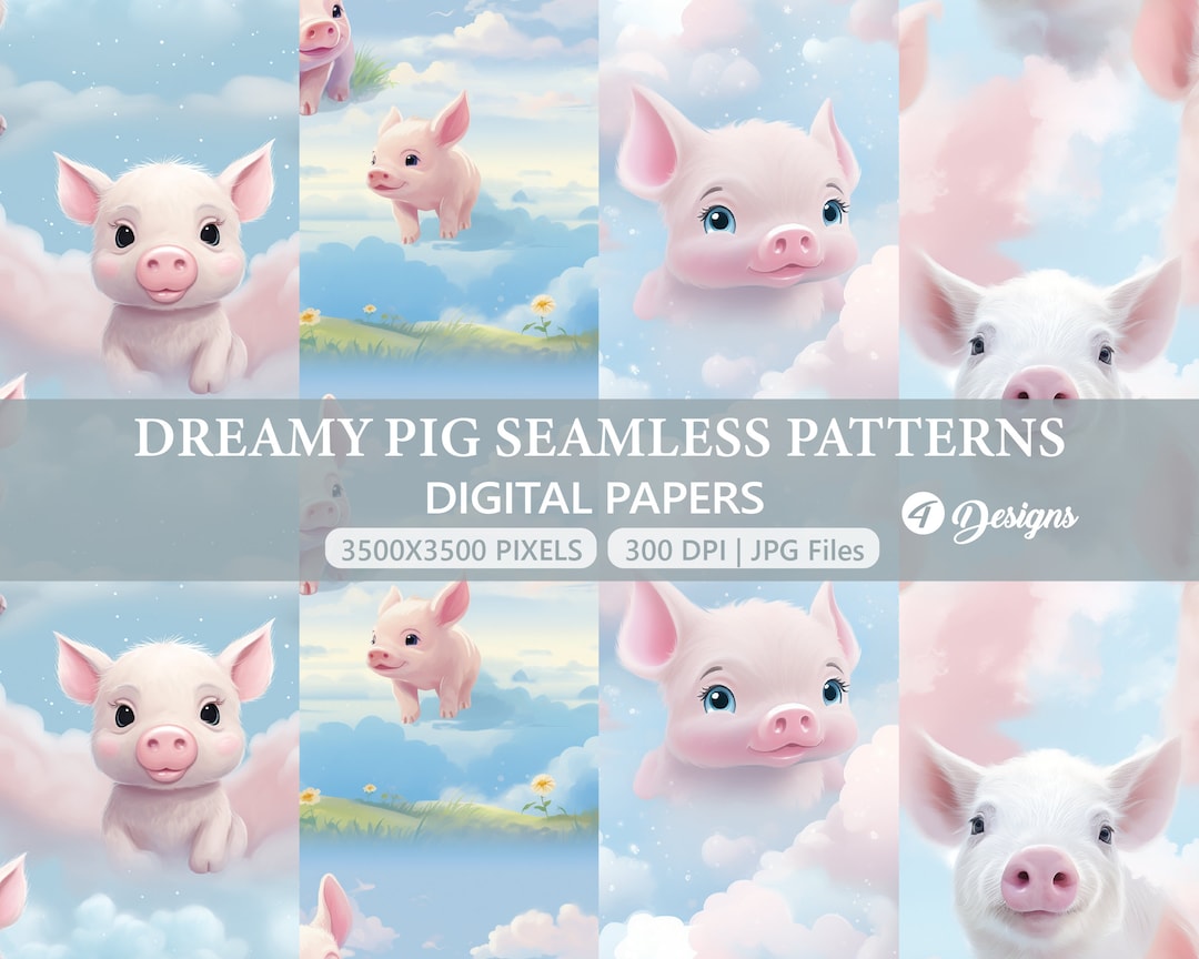 Pigs Digital Paper, Dreamy Pig Pattern, Pastel Pig Backgrounds, Piglet ...