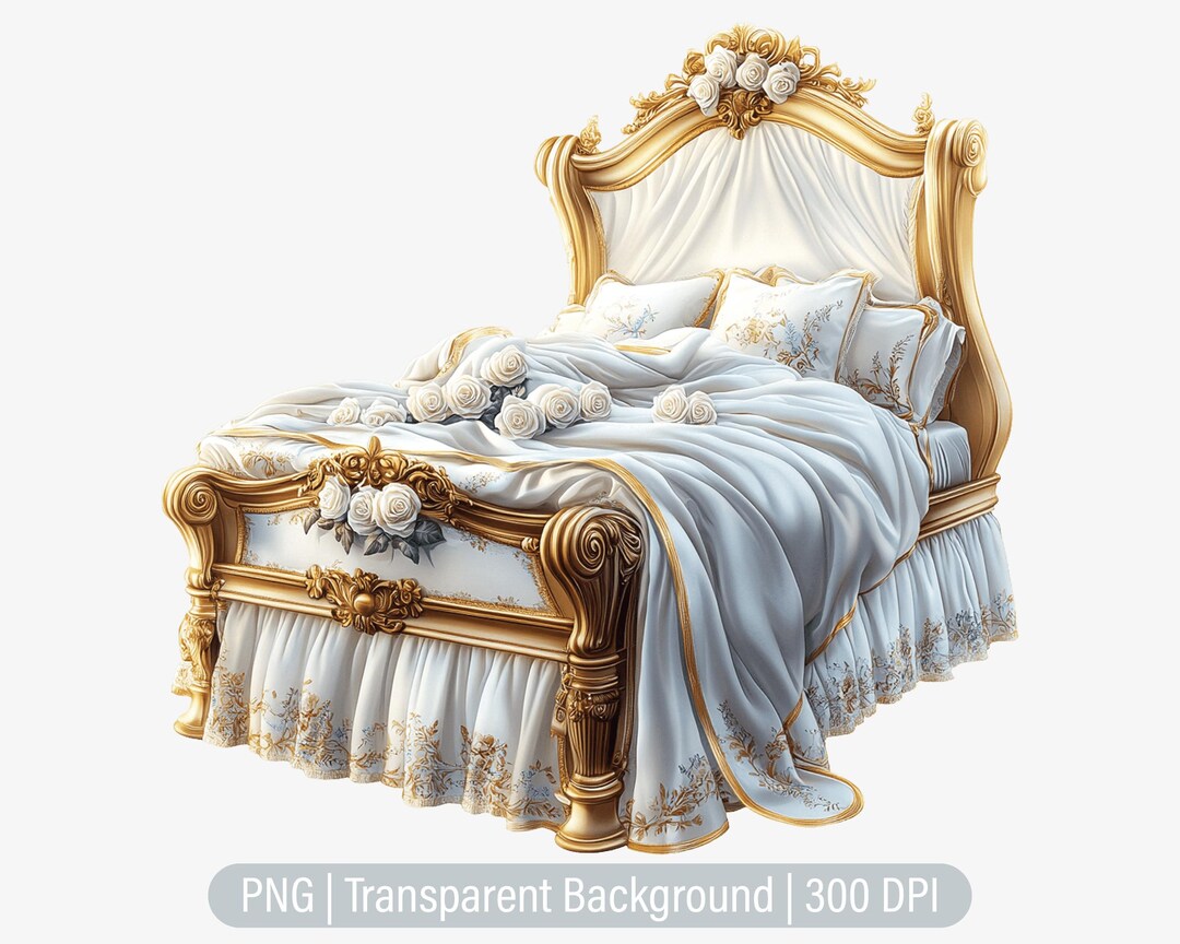 Princess Bed Clipart, Princess PNG, Gold & White Bed, Junk Journals ...