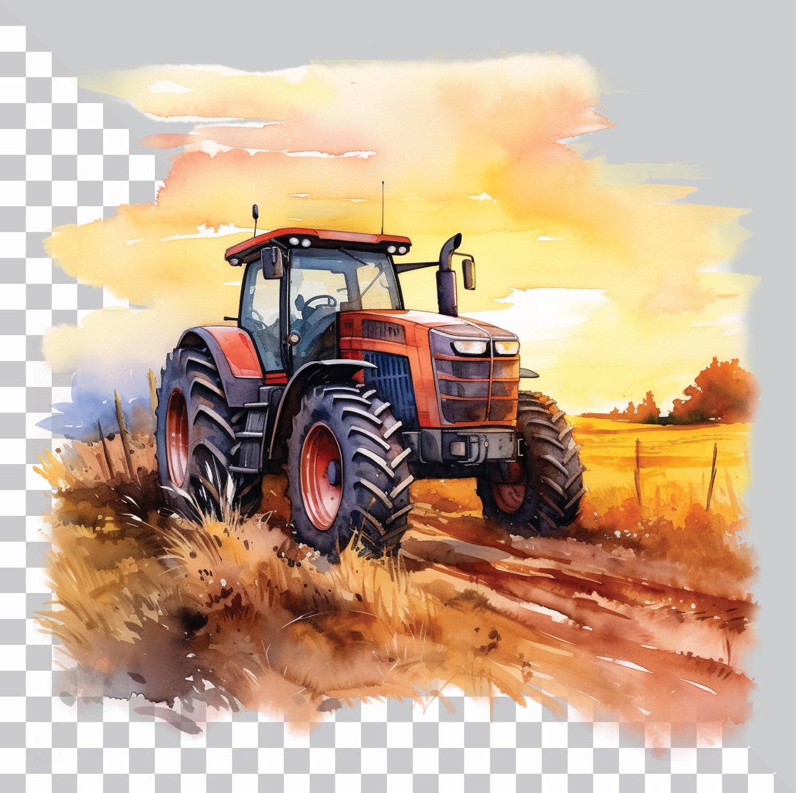 Watercolor Tractor Clipart, Farm Tractor Png, Farm Clipart, Sublimation ...