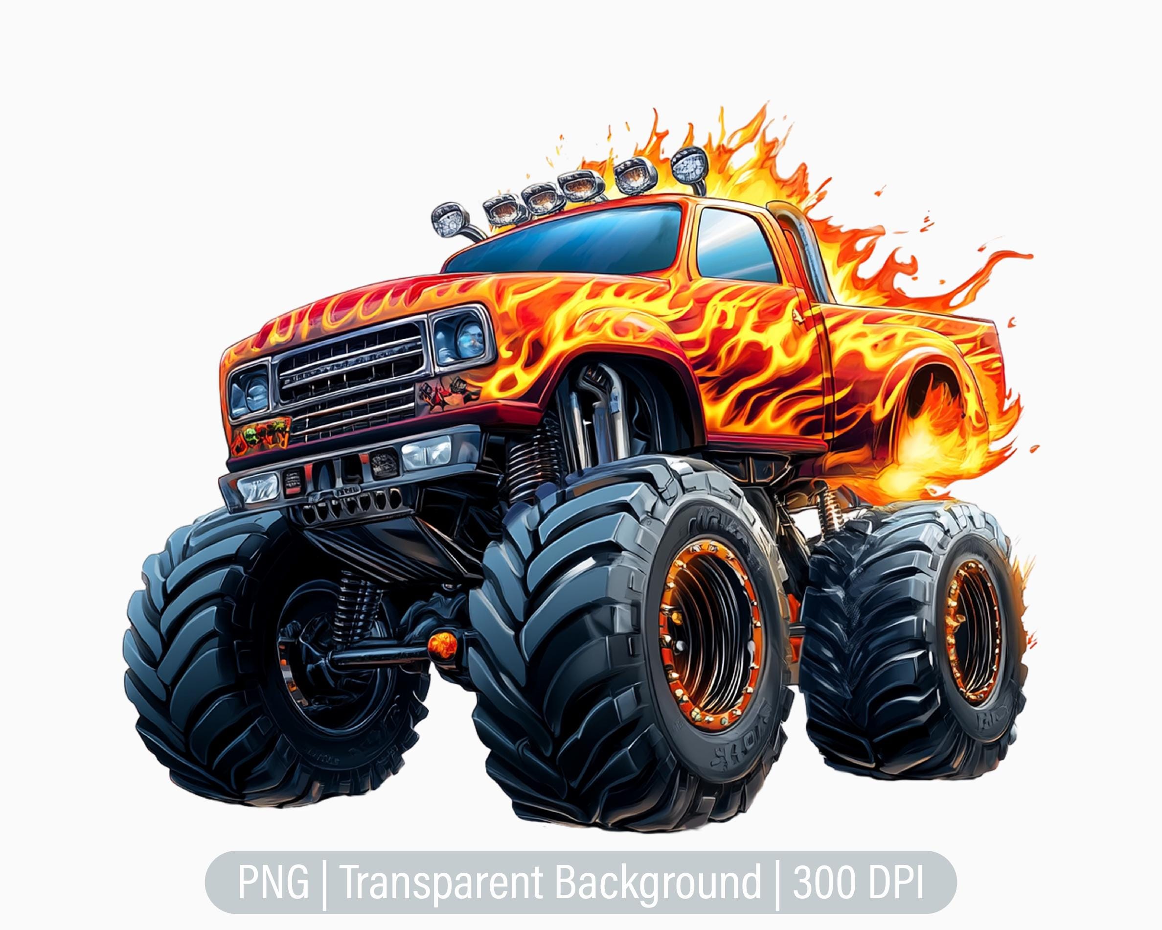 Monster Truck Fire Flames Clipart, Orange Truck, Extreme off Road, Junk ...