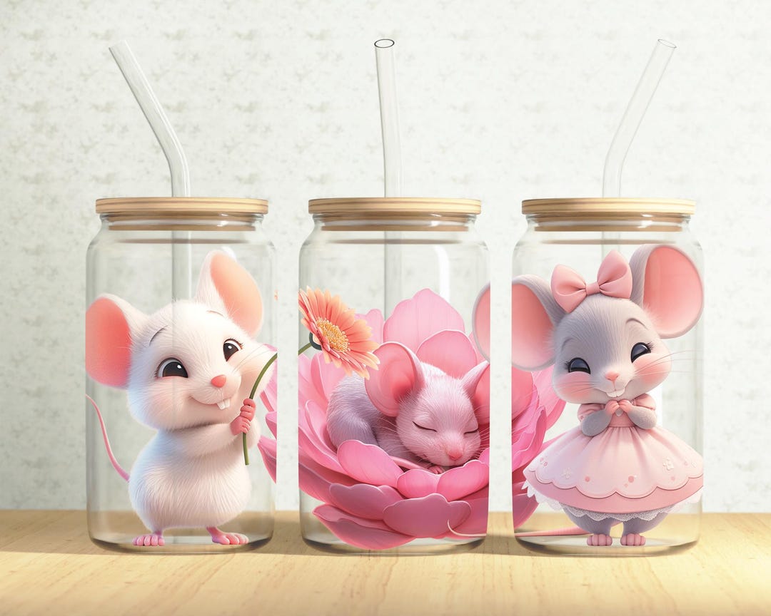 Cute Mice Can Wrap, Mouse 16oz Glass Can, Flower Mouse 16oz Libbey ...