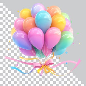 Rainbow Balloons Clipart, Birthday PNG, Party, Pastel Balloons, Junk ...