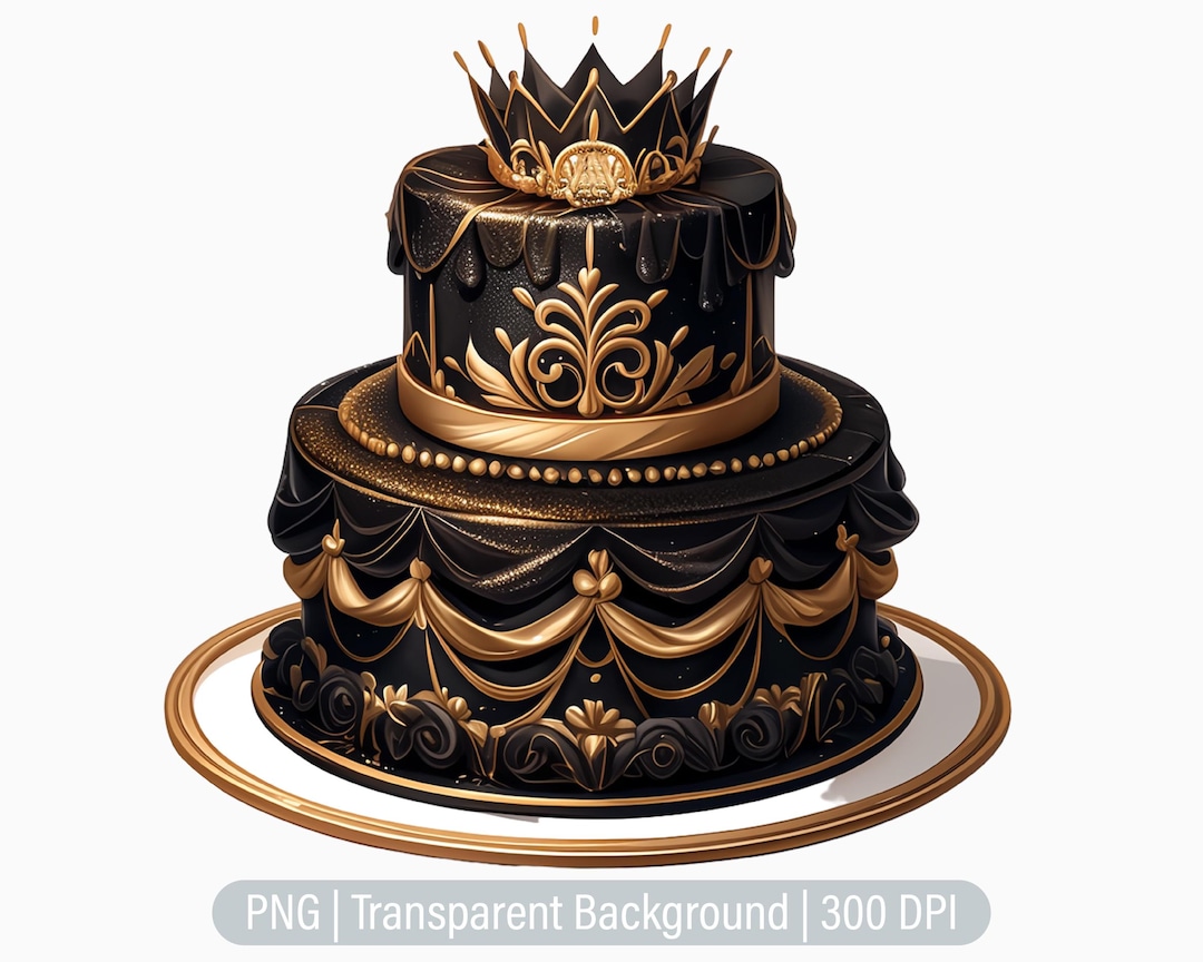 Black & Gold Cake Clipart, Birthday PNG, Celebration Cake, Junk ...