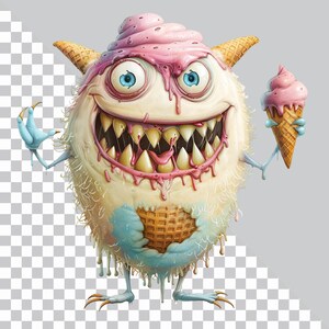 Ice Cream Monster Clipart, Ice Cream PNG, Ice Cream Character, Junk ...