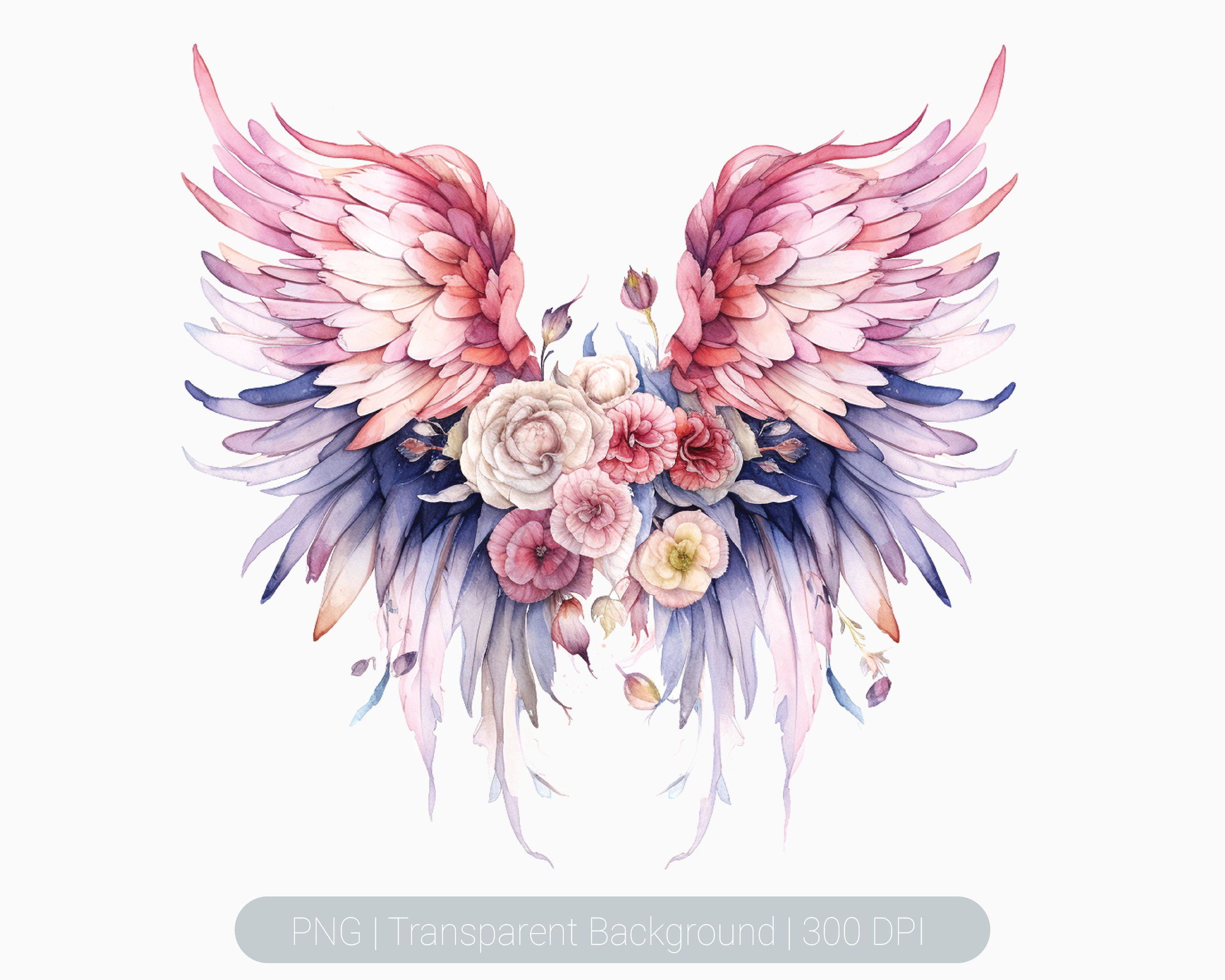 Pastel Angel Wings Clipart, Watercolor Wings Clip Art, Floral Wing ...