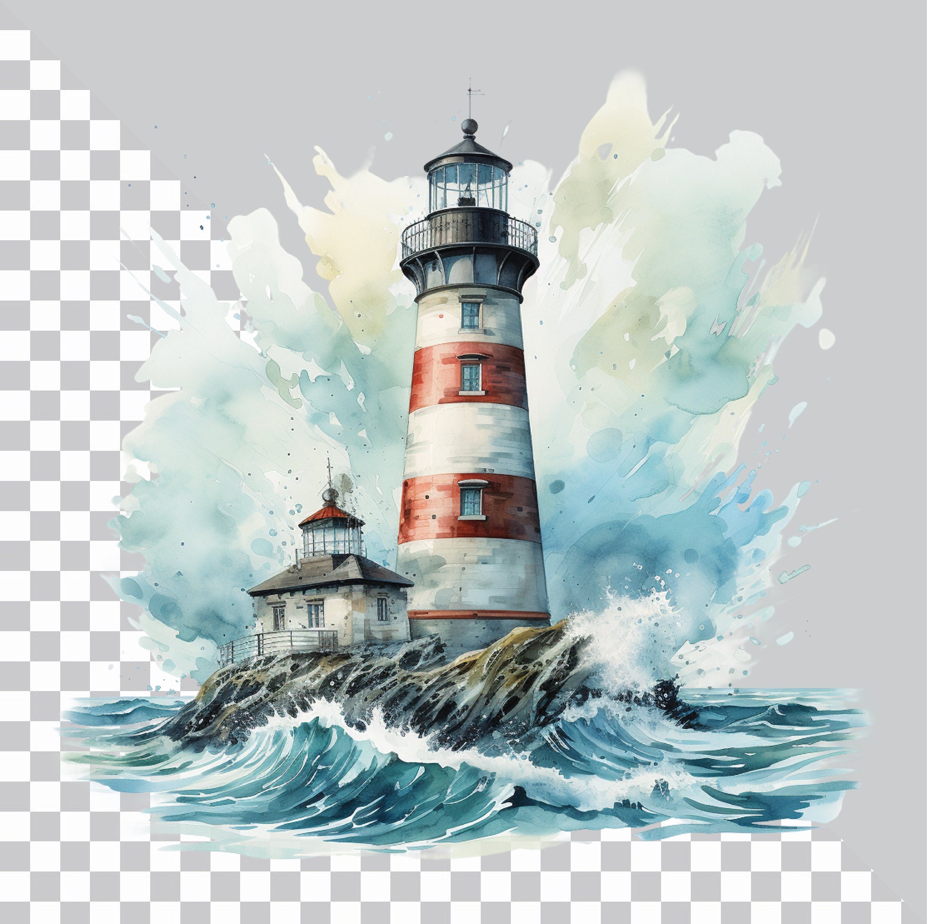 Lighthouse Clipart, Nautical PNG, Sea, Ocean Waves, Junk Journals ...