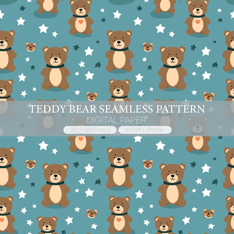 Teddy Bear Digital Paper, Teddy Bear Seamless Pattern, Nursery Patterns ...