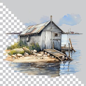 Fisherman's Shack Clipart, Watercolour Fishing House Clipart, Fishing ...