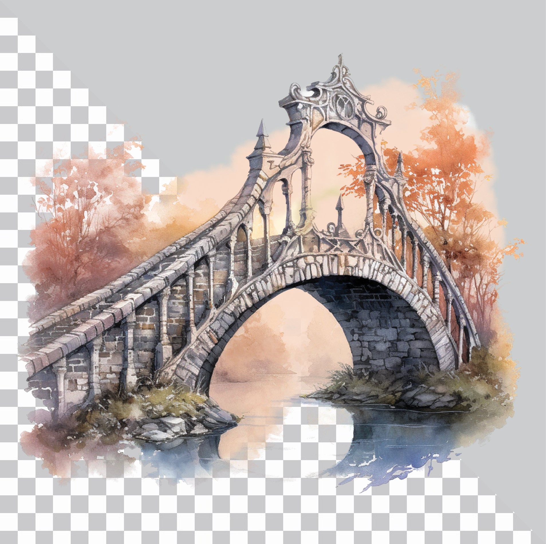 Watercolor Magic Bridge Clipart Fantasy Bridge Png Vintage - Etsy
