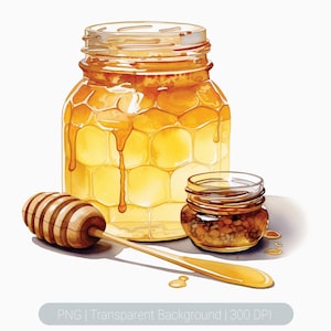 Watercolor Honey Jar Clipart, Bumble Bee Honey Comb, Bee Hive Clipart ...