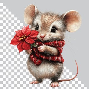 Christmas Mouse Clipart, Christmas PNG, Flower Mouse, Junk Journal ...
