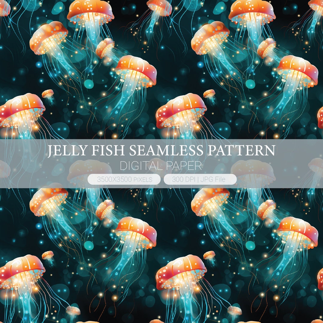 Jelly Fish Digital Paper, Ocean Seamless Pattern, Sea Jelly Fish ...