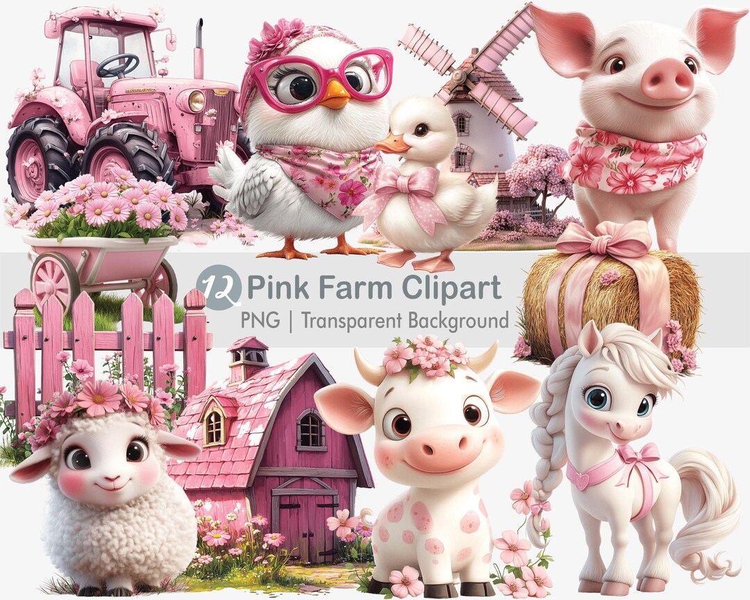 Pink Farm Clipart, Farm Animals, Cute Cow Png, Pink Barn, Piglet ...