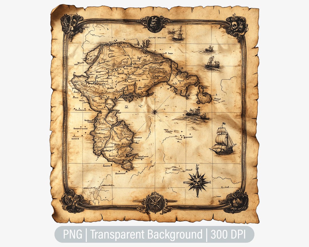 Pirate Treasure Map Clipart, Pirate PNG, Rustic Pirate Junk Journals ...