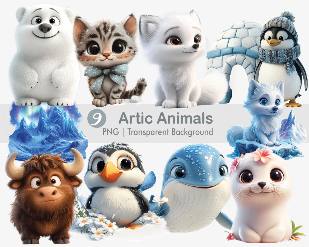 Artic Animals Clipart, Snow Animals Png, Cute Winter Animals Png ...