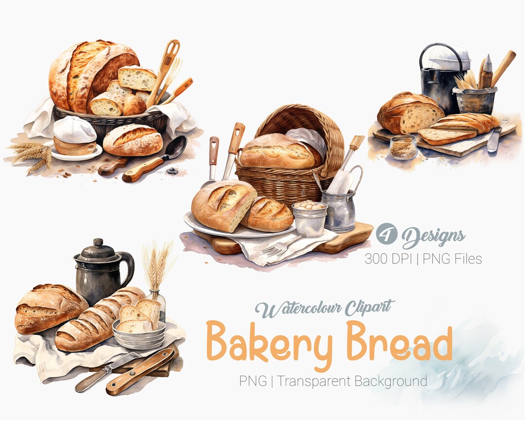 Bakery Bread Watercolour Clipart, Bread Png, Baker Png, Rustic Loaf of ...