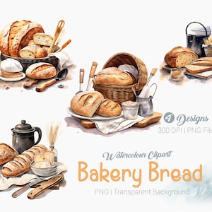 Bakery Bread Watercolour Clipart, Bread Png, Baker Png, Rustic Loaf of ...