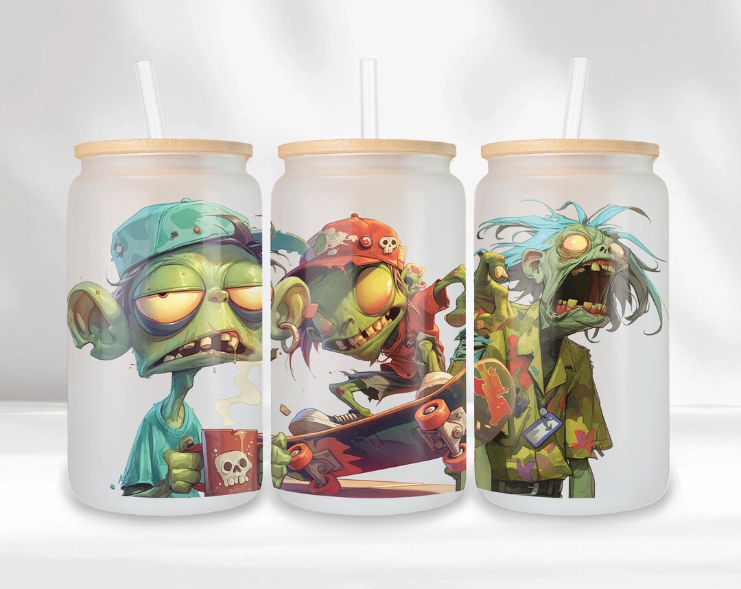Zombies Glass Can Wrap, Funny Zombie 16oz Glass Can, Clipart, Zombie ...