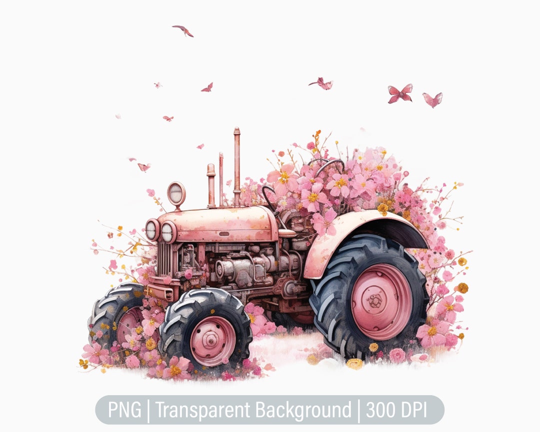 Pink Tractor Clipart, Floral Tractor PNG, Farm Tractor, Junk Journals ...