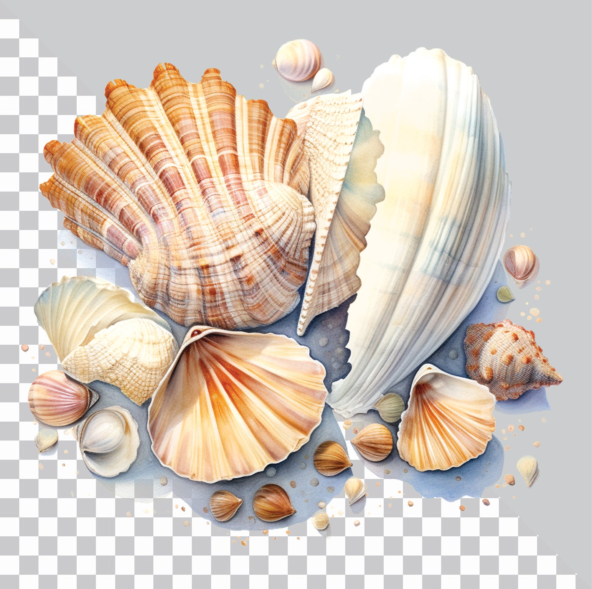 Watercolor Seashell Clipart, Beach Clipart, Sea Shells Png, Ocean ...