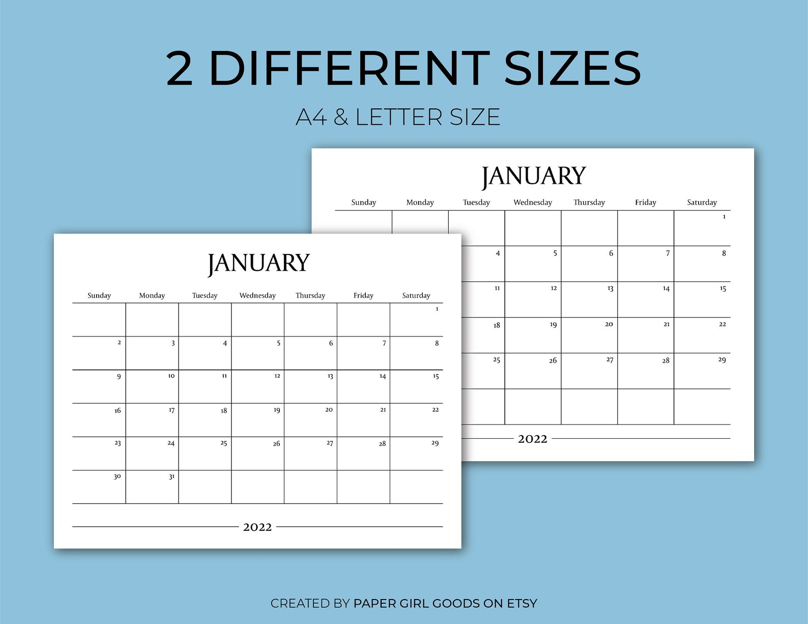 2022 Monthly Calendar, Printable Landscape Calendar Template ...