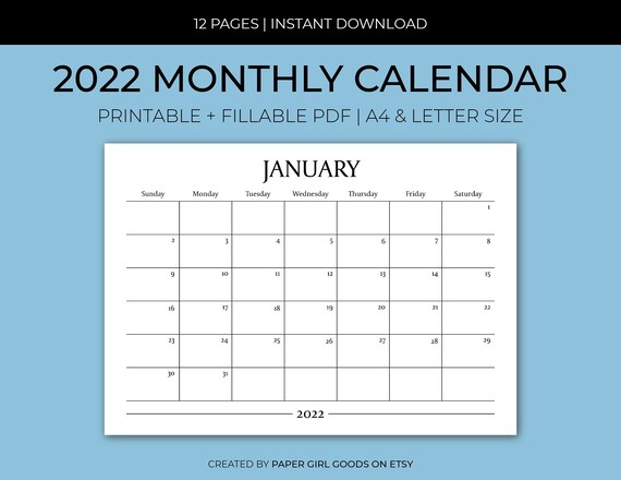 2022 Calendar Printable One Page Landscape