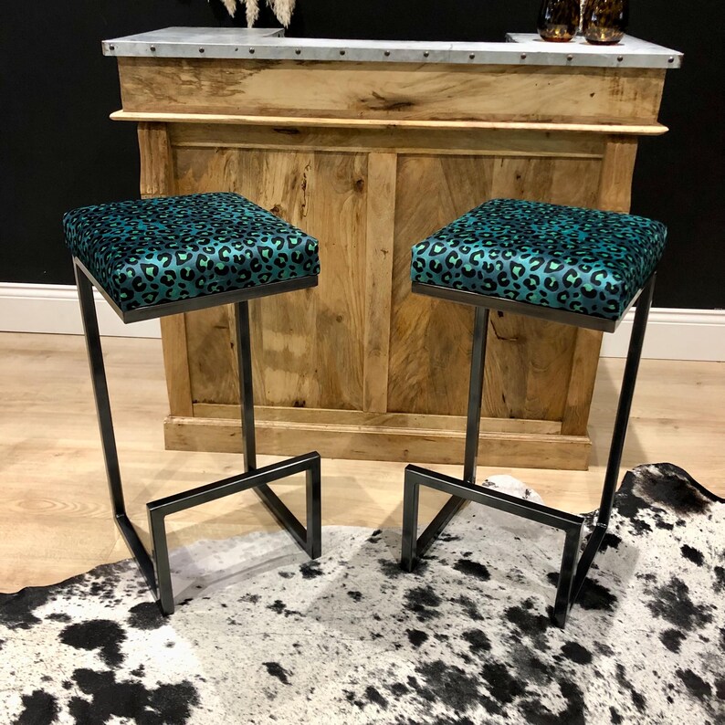 Two Tone Leopard Print Bar Stools - Steel Frame - Choice of Colours ...