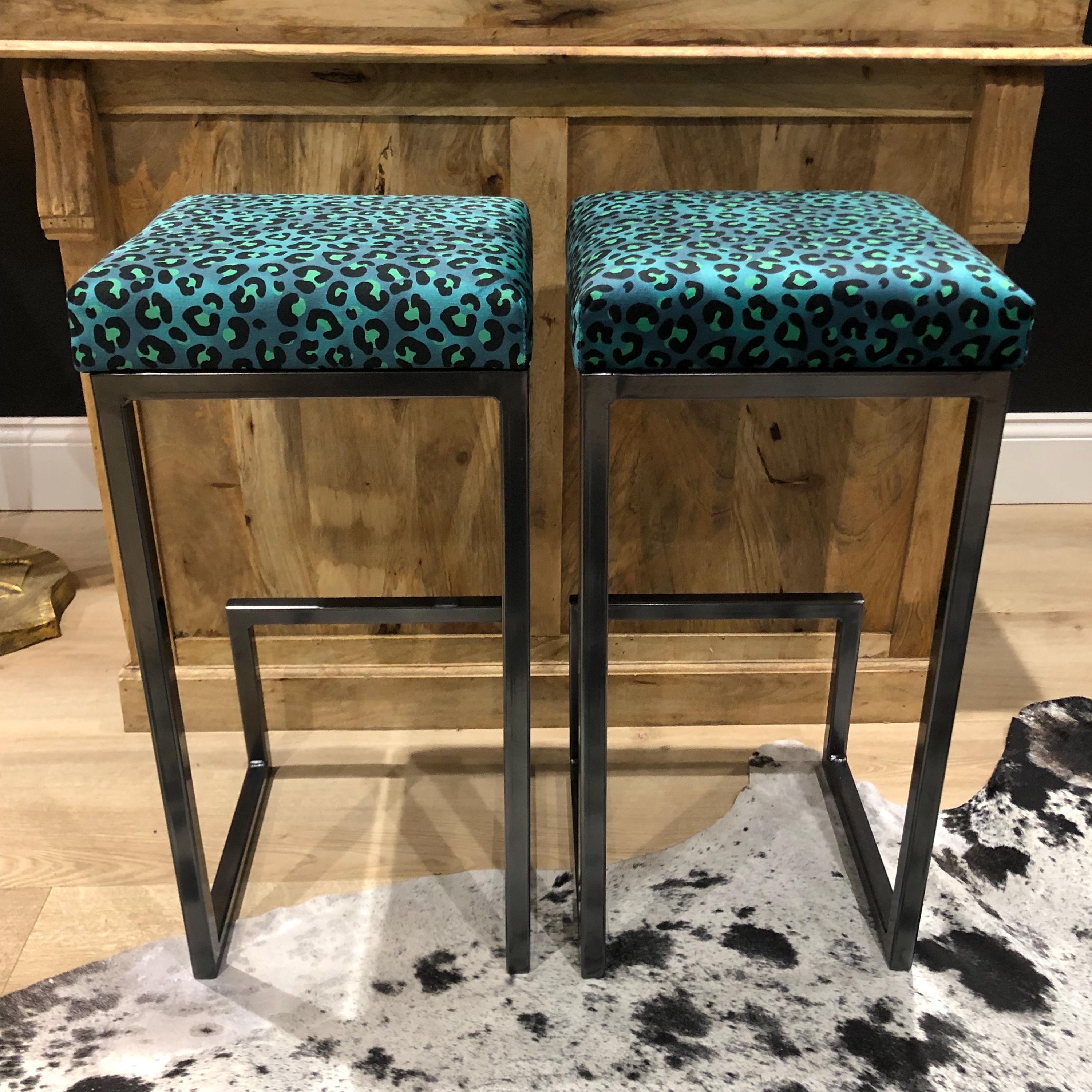 Two Tone Leopard Print Bar Stools - Steel Frame - Choice of Colours ...