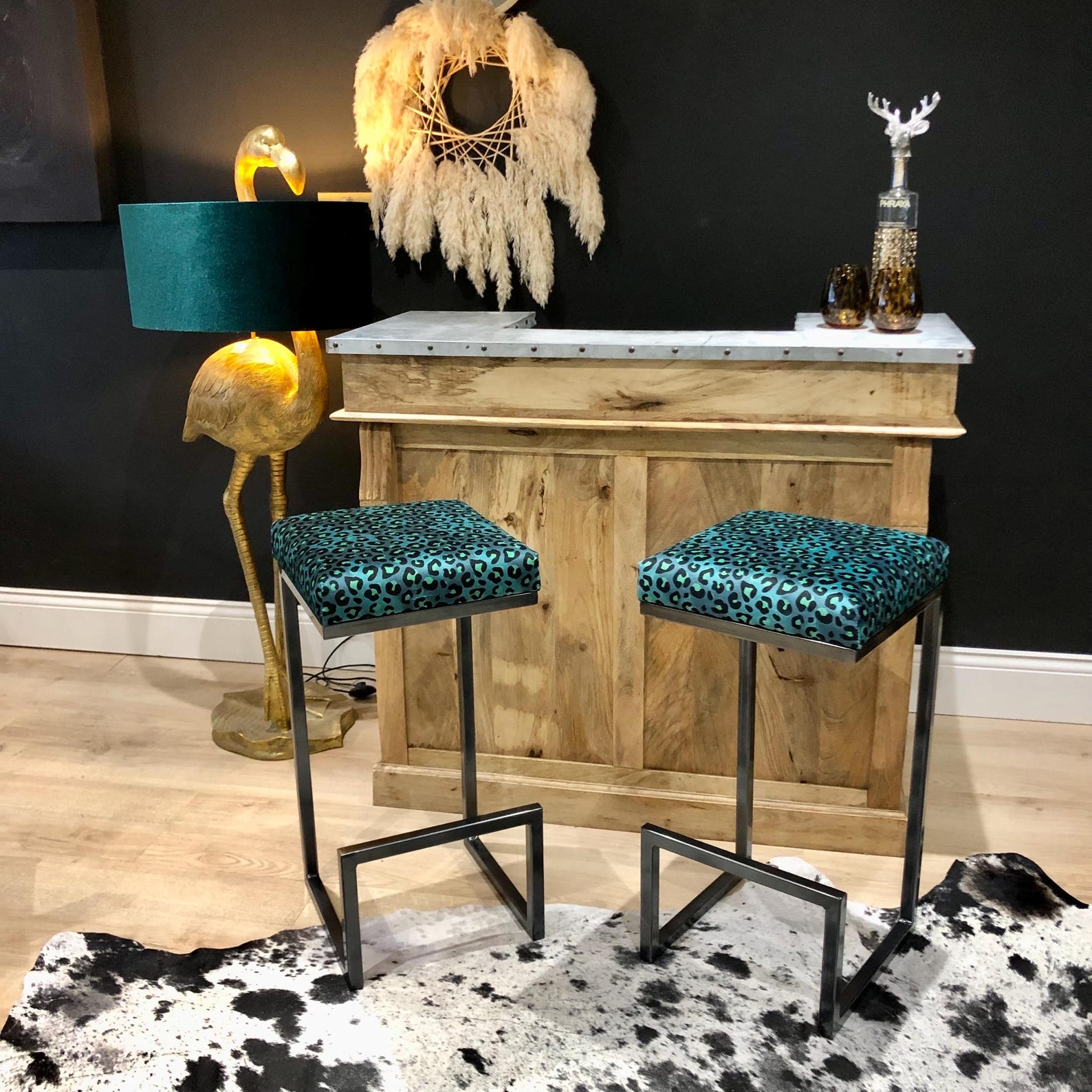 Two Tone Leopard Print Bar Stools - Steel Frame - Choice of Colours ...