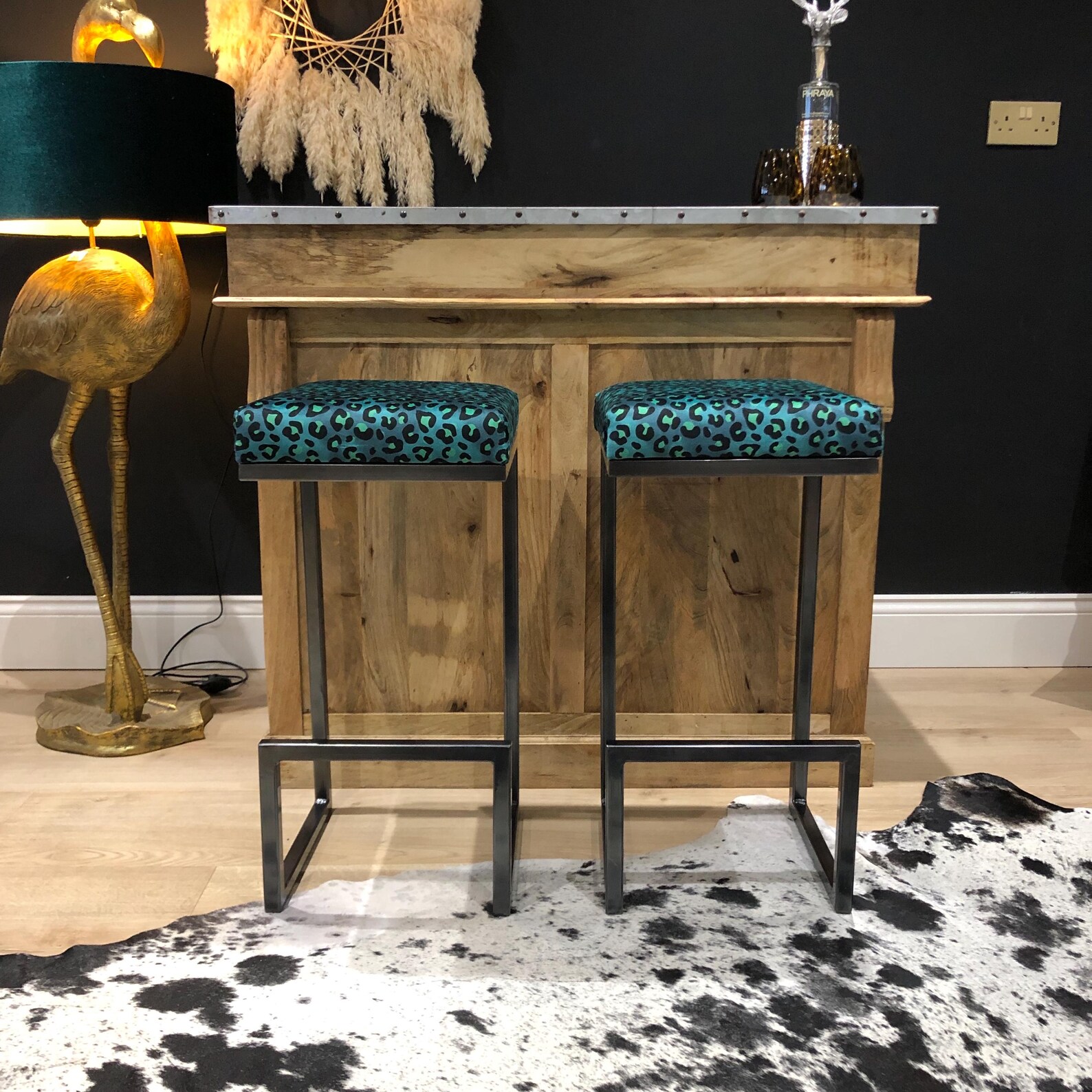 Two Tone Leopard Print Bar Stools - Steel Frame - Choice of Colours ...