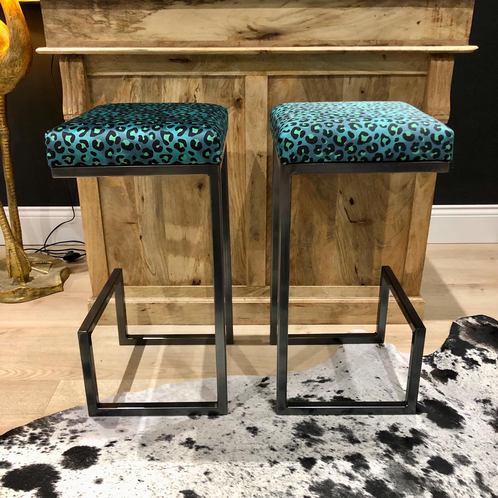 Two Tone Leopard Print Bar Stools - Steel Frame - Choice of Colours ...