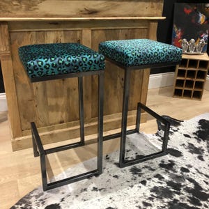Two Tone Leopard Print Bar Stools - Steel Frame - Choice of Colours ...