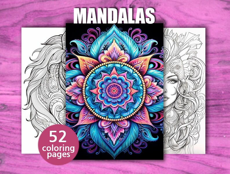 52 Mandalas Coloring Page Book for Adults Kids Instant Download ...