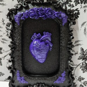 Purple Heart on Black Glitter •ornate Floral Handmade Resin+board Frame ...