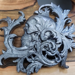 5.5" DAMASK SKULL PLAQUE • Realistic 3D Skeleton Gothic Wall Hanging ...