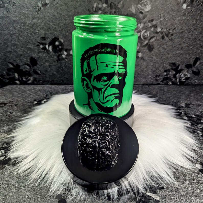 Frankenstein Monster Glass Jar | Green Storage Container & 3D Brain Lid ...