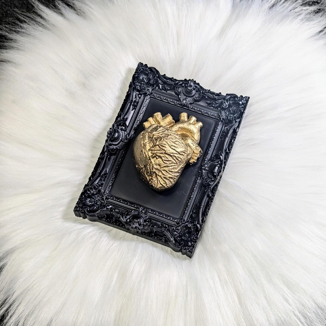 5" Framed Victorian Gothic GOLD Anatomical HEART PLAQUE • Macabre 3D ...