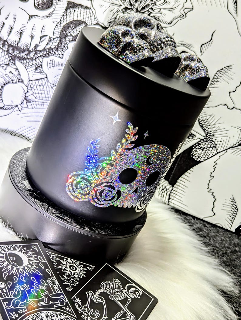 Holographic Skull Container • Black Gothic Decor • Enchanted Glass ...