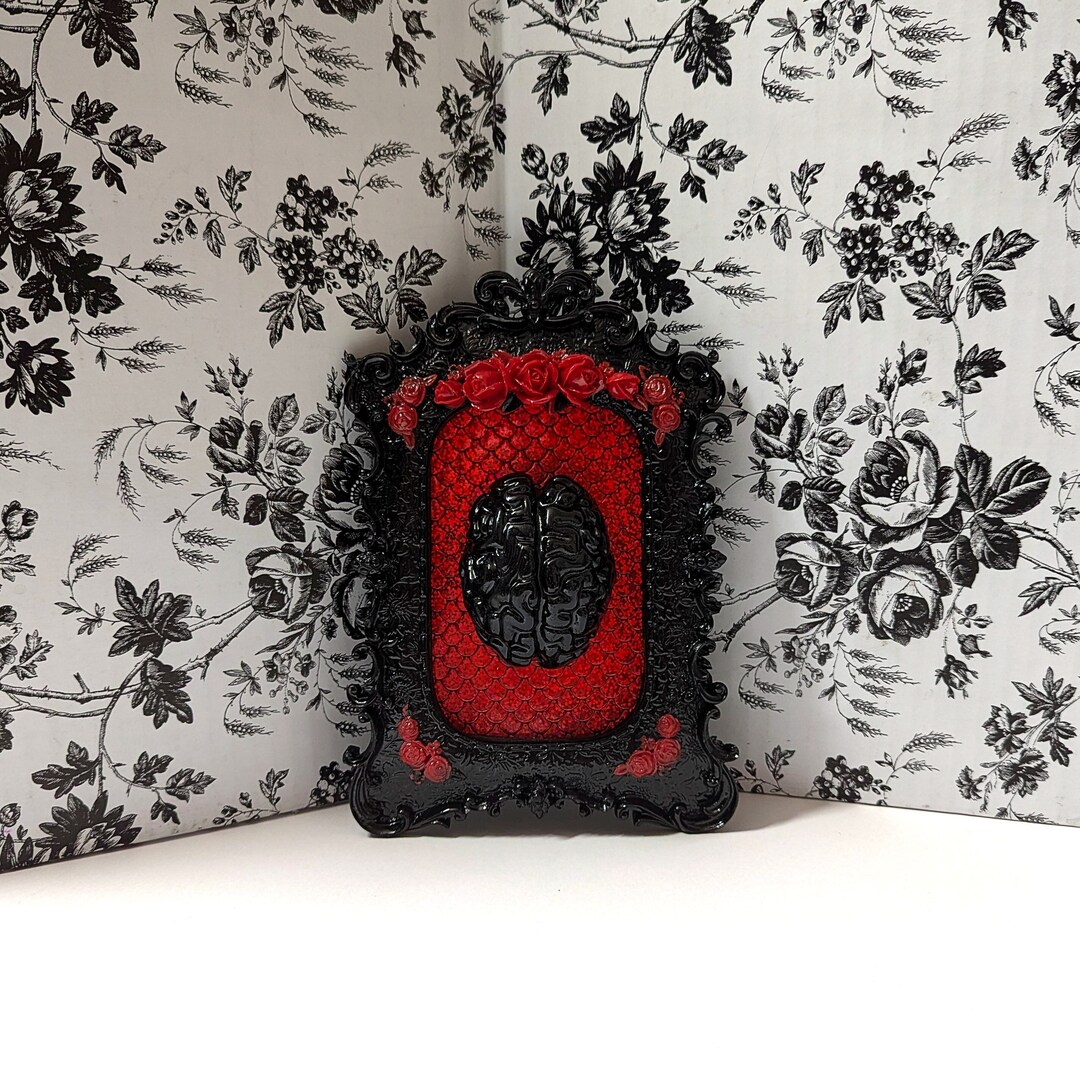 8 Black Brain in Handmade Ornate Red Rose Resin Frame Gothic Macabre ...