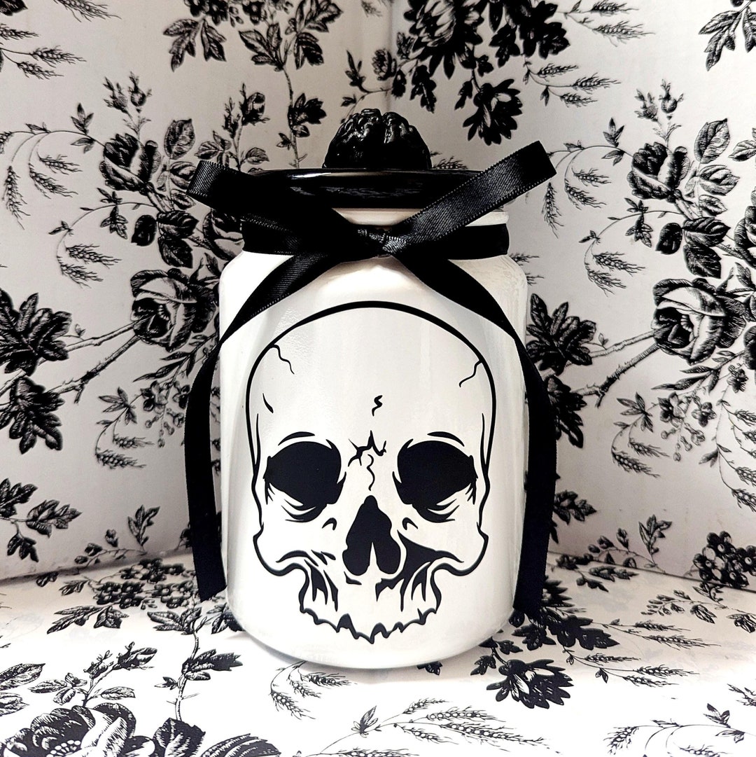 Cracked Skull Container With Black Bow & Brain Lid | Glass Cookie Jar ...