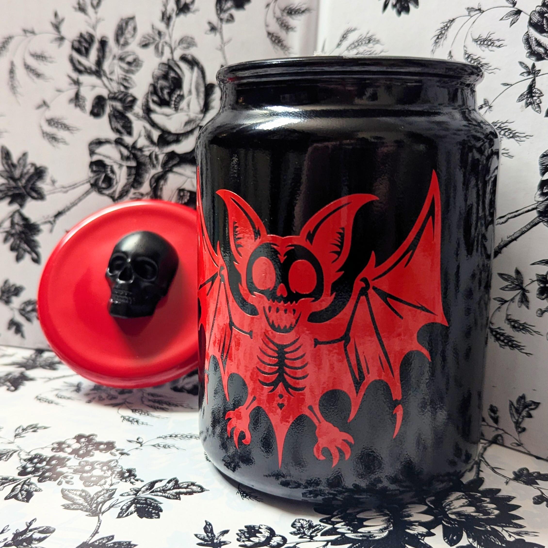 6.25" VAMPIRE BAT Container | Black Glass Gothic Cookie Jar/kitchen ...