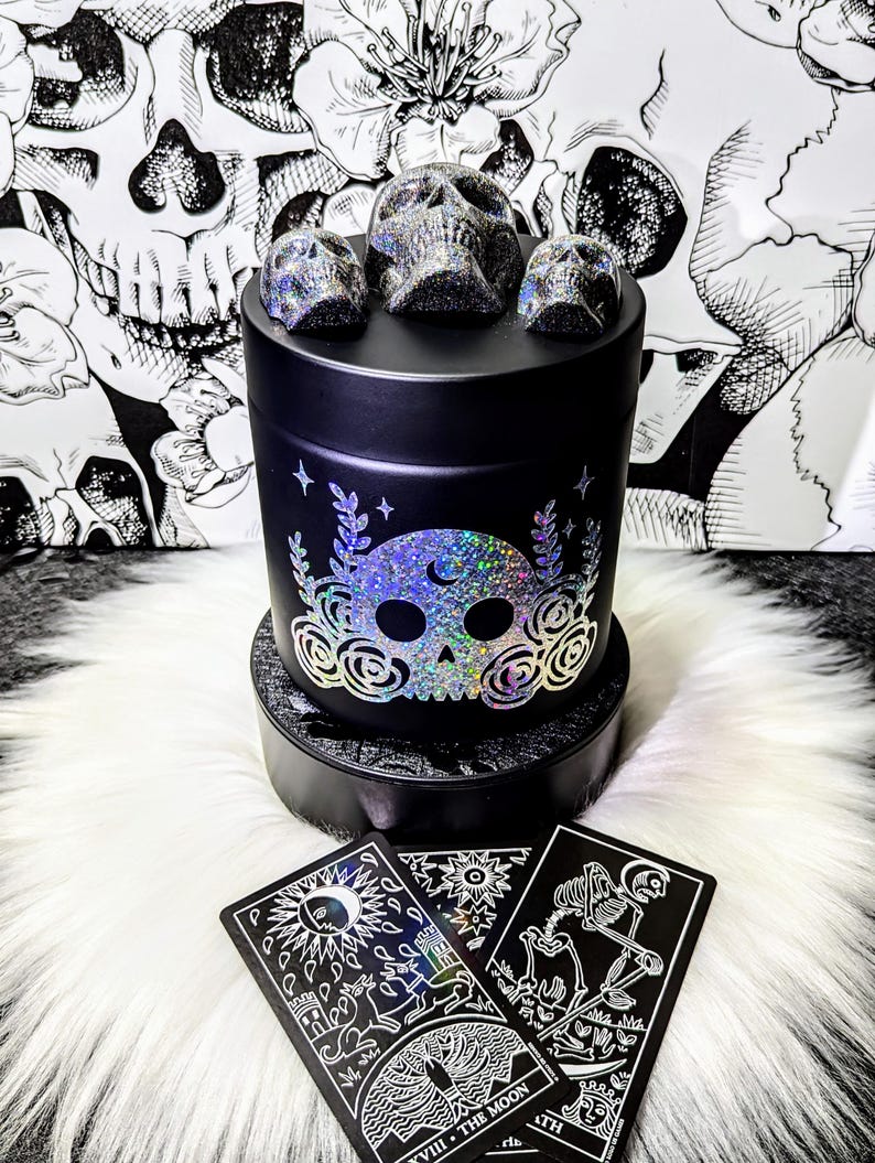 Holographic Skull Container • Black Gothic Decor • Enchanted Glass ...