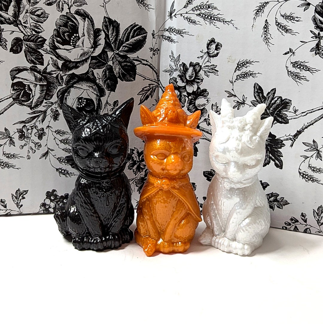 Set of 3 Witch Cats •• Many Colors! •• Ornamental Resin 4.25" Occult ...