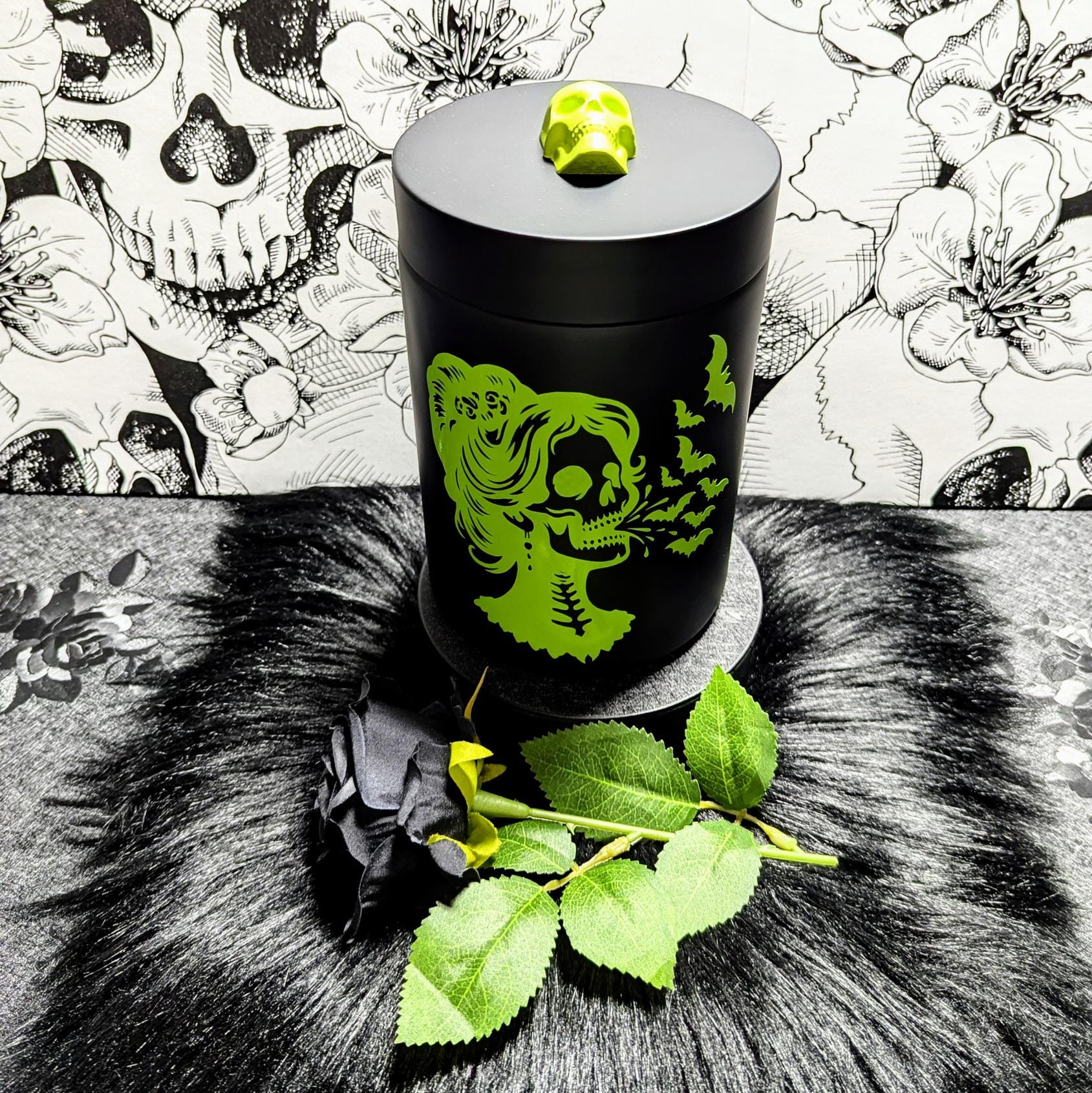 Victorian Gothic Skeleton Woman Glass Container & Bats | Macabre Jar ...