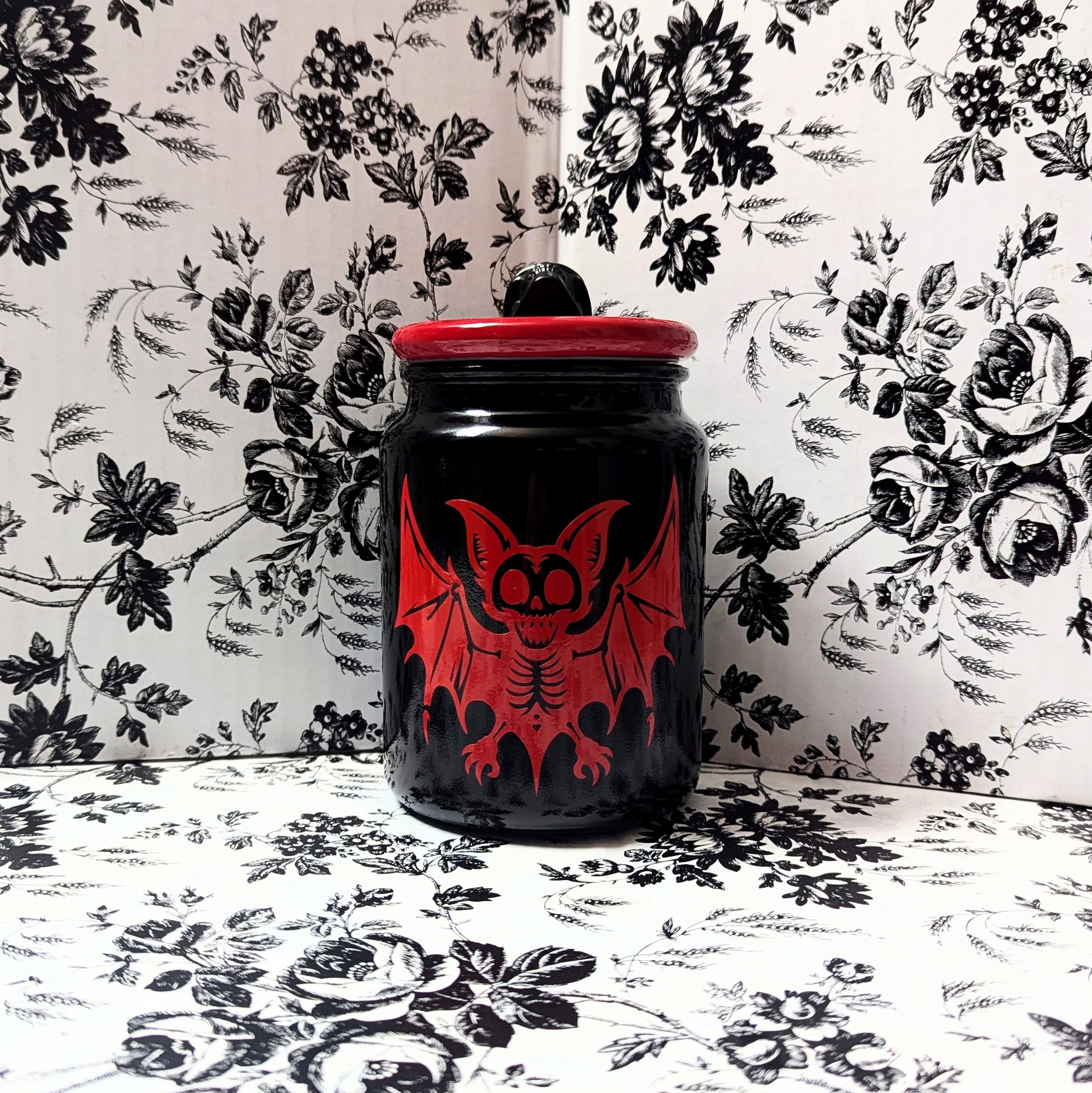 6.25" VAMPIRE BAT Container | Black Glass Gothic Cookie Jar/kitchen ...