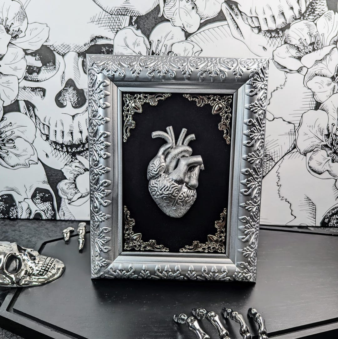 Metallic Silver Anatomical Heart Brain Gothic Baroque Framed Wall Art ...