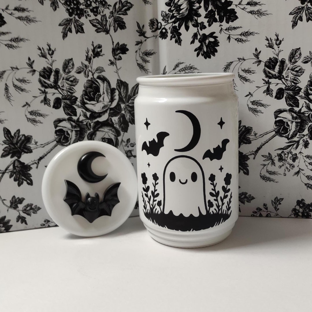 7 Cute Ghost Container White Glass Gothic Candy Jar/storage Canister ...