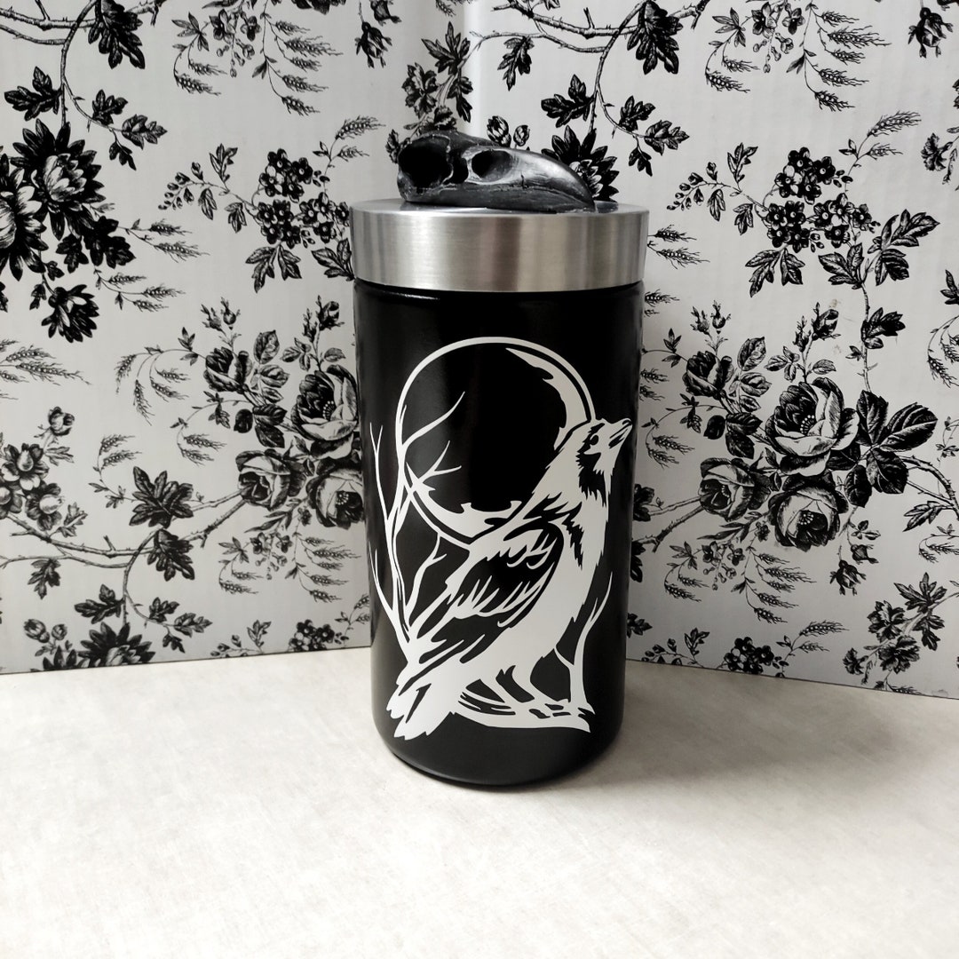 Gothic Full Moon Raven Skull Glass Cookie Jar, Poe Inspired Nevermore ...