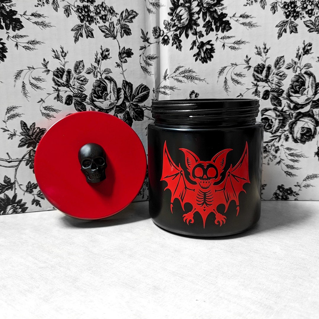 5.25 VAMPIRE BAT Container Black Glass Gothic Cookie Jar/kitchen ...